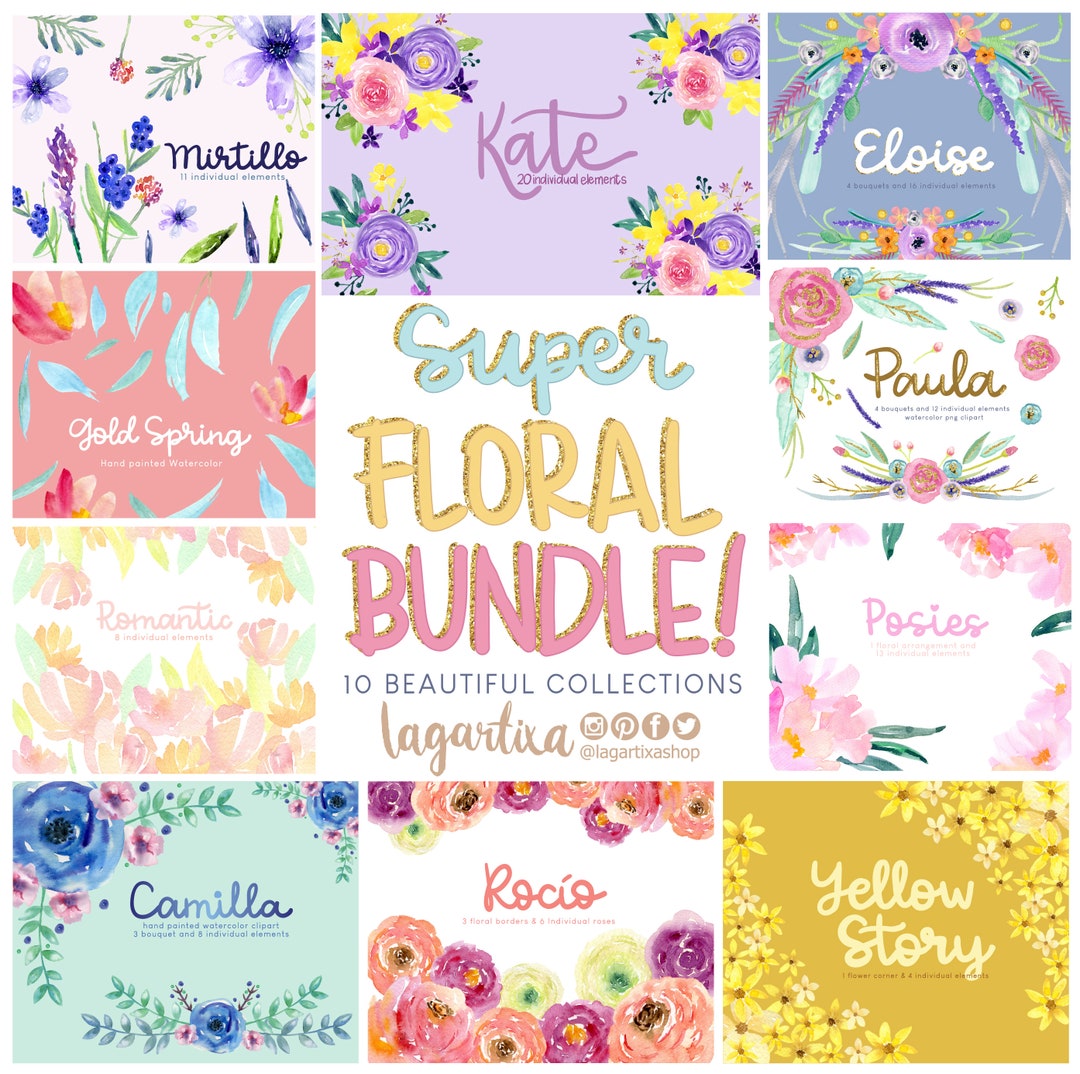 Floral Bundle Watercolor Pack Clipart Floral PNG SALE Offers Flowers ...