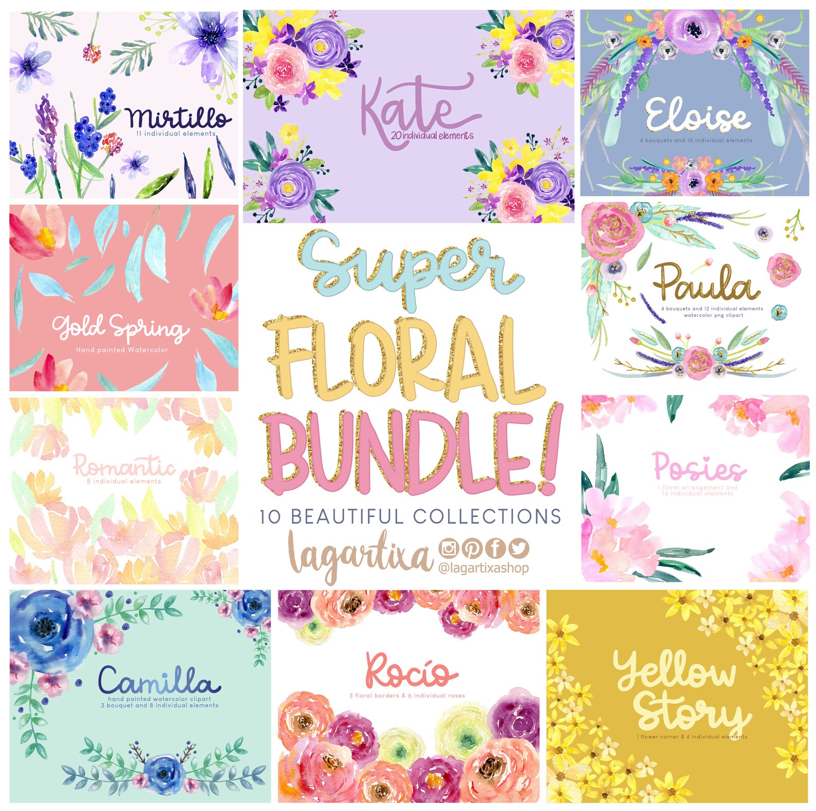 Floral Bundle Watercolor Pack Clipart Floral PNG SALE Offers - Etsy