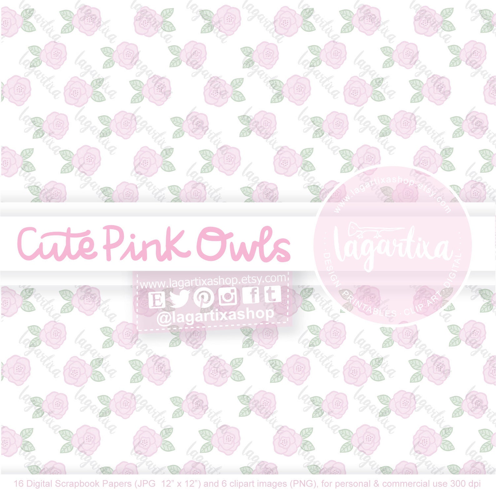 Pink Owls Clipart Patterns Digital Paper and Cute Baby Shower Girl ...