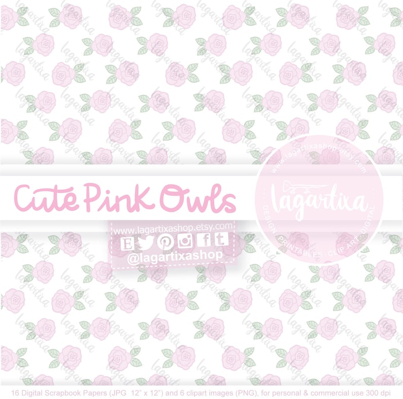 Pink Owls Clipart Patterns Digital Paper and Cute Baby Shower - Etsy