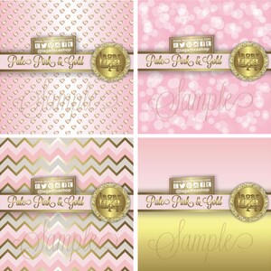 Gold Pale Pink Digital Paper Background Patterns Chevron Polka Dots ...