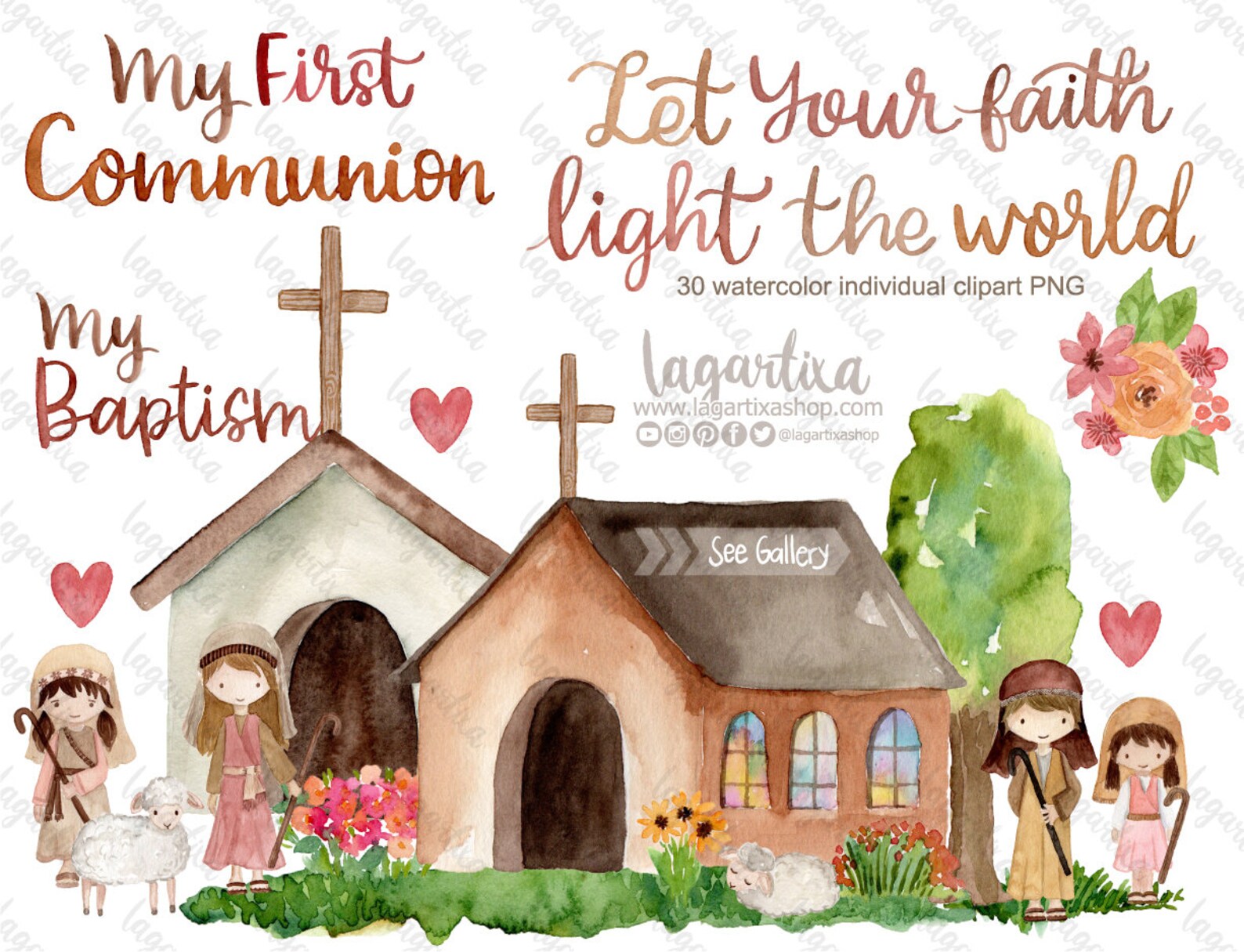 First Communion Baptism Watercolor Religious Shepherd Boy and | Etsy