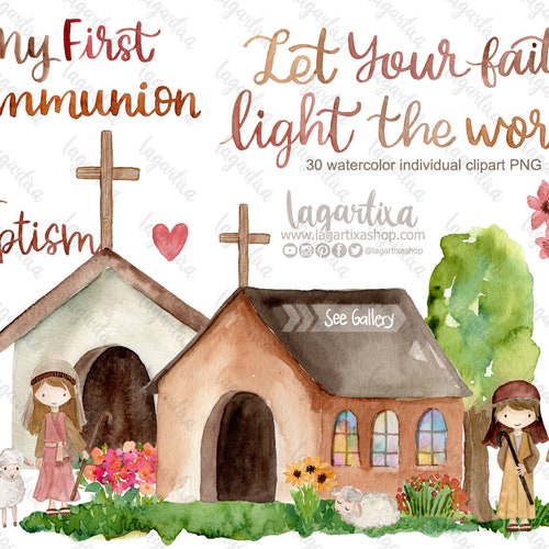 First Communion Watercolor Floral Girl Angel Hand Painted - Etsy