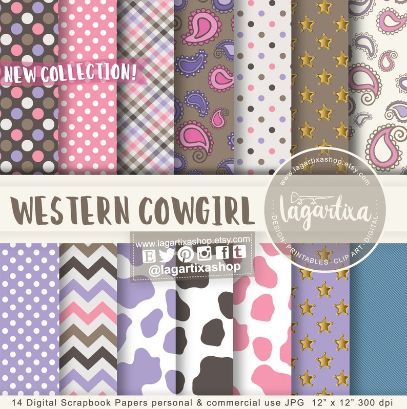 Western Cowgirl Digital Paper Girly Jeans Pattern Cow Animal - Etsy