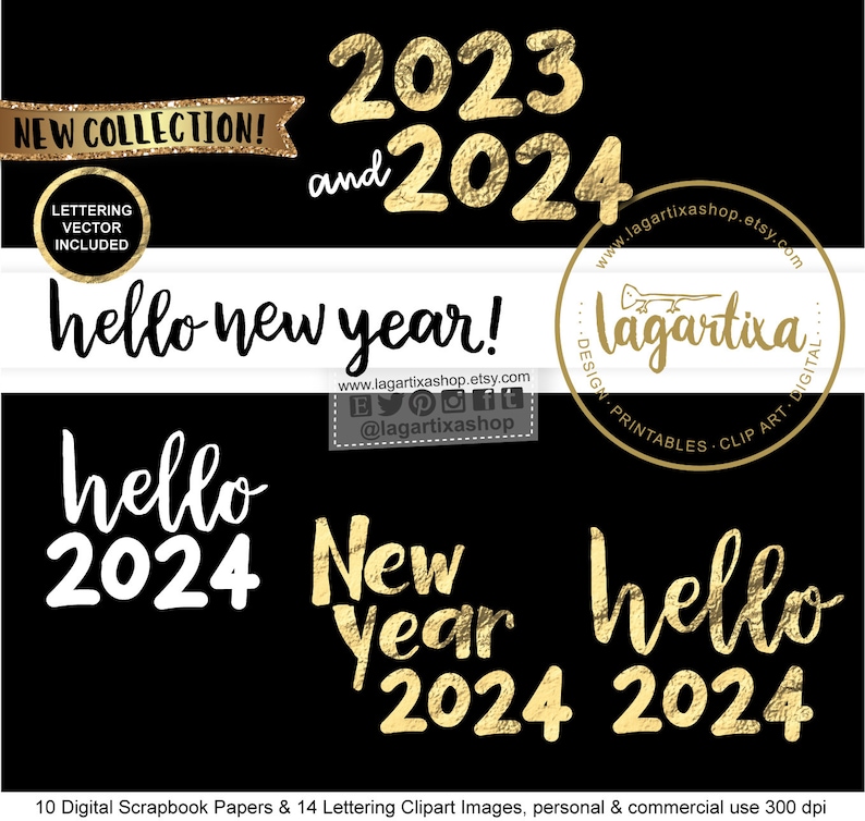 New Year's Eve 2023 2024 Gold Black Digital Paper - Etsy