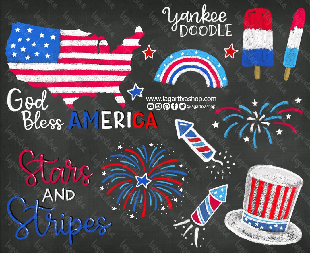 Patriotic Sublimation USA 4th of July Independence Day USA Chalk Art ...