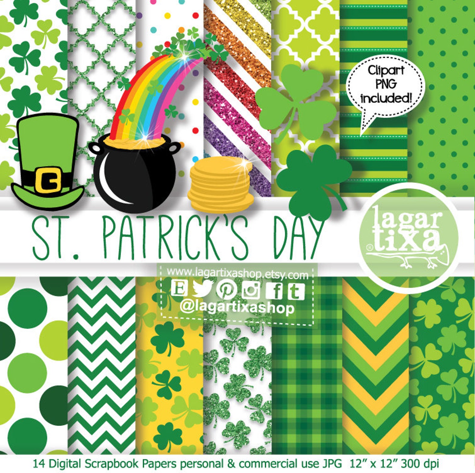 St. Patrick's Day Digital Paper and Clip Art Clipart - Etsy