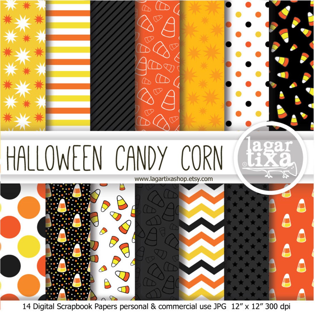 Halloween Candy Corn Patterns Digital Paper Black Yellow Orange and ...