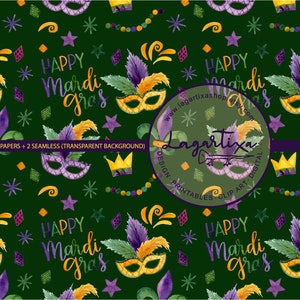 Mardi Gras Seamless Watercolor Digital Paper Carnival Purple, Parade ...