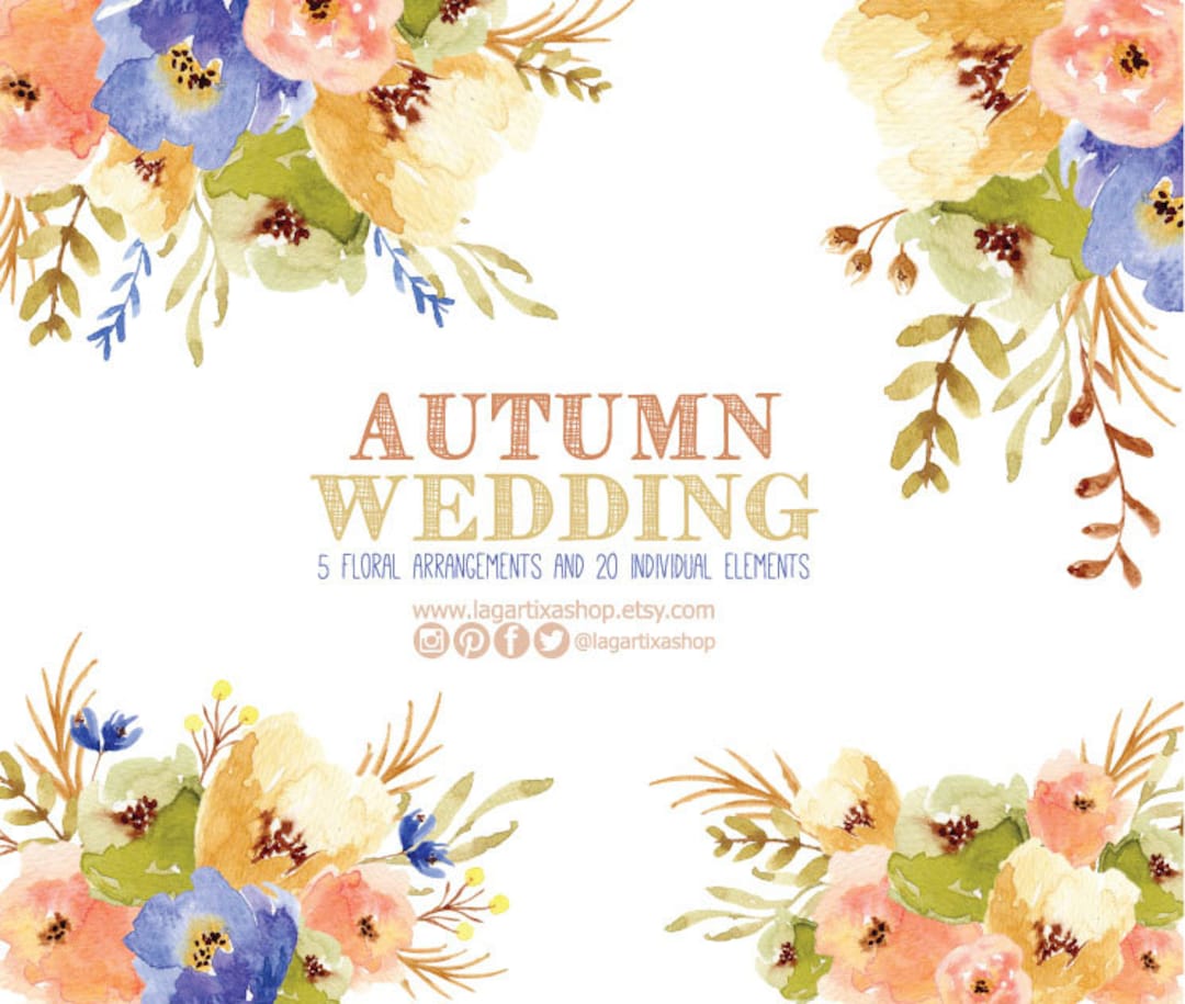 Fall Autumn Floral Watercolor Clipart PNG | Hand Painted Modern ...