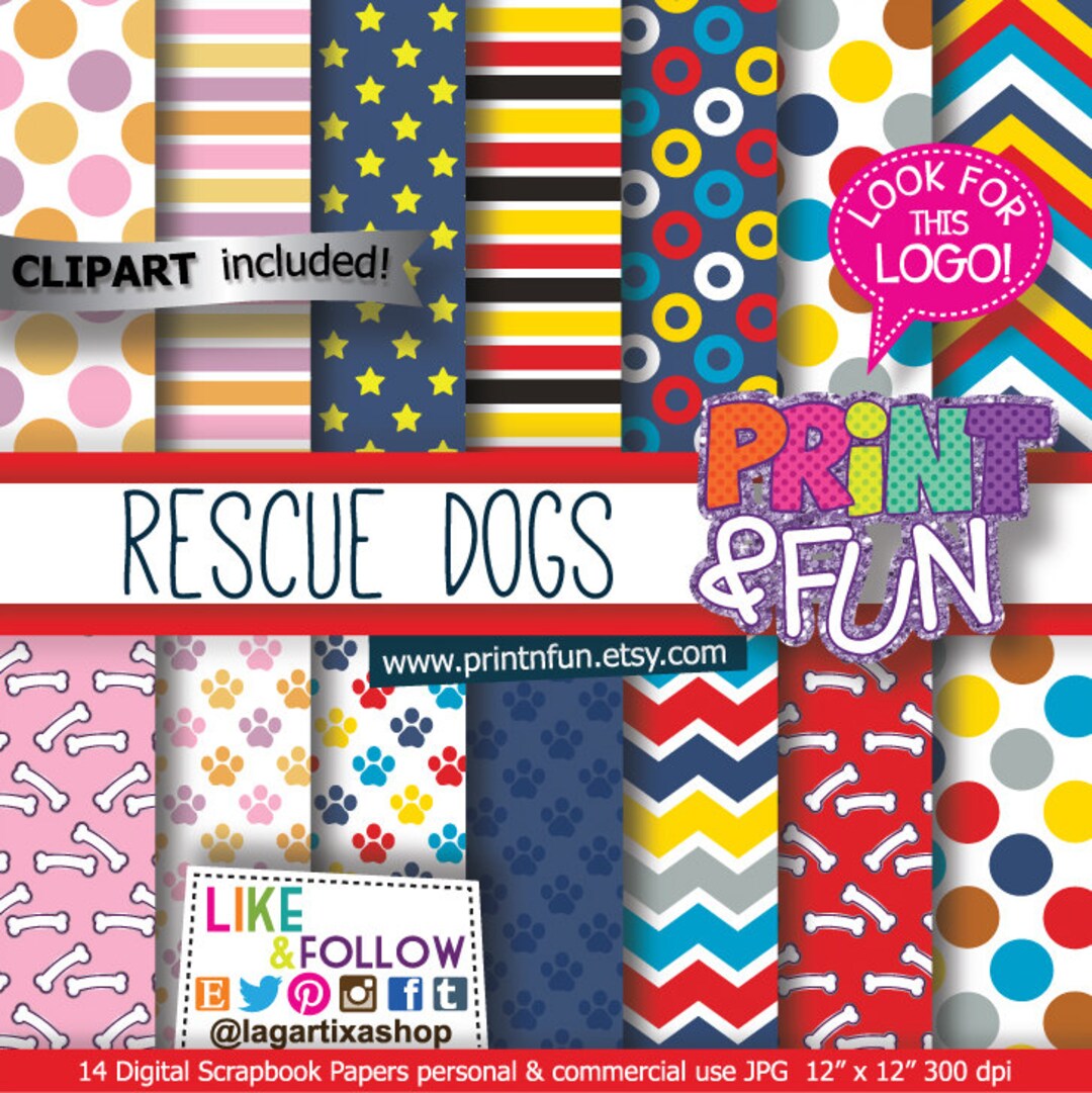 Dogs Cats Paws Patterns Pet Lover Digital Paper Patterns Scrapbooking ...