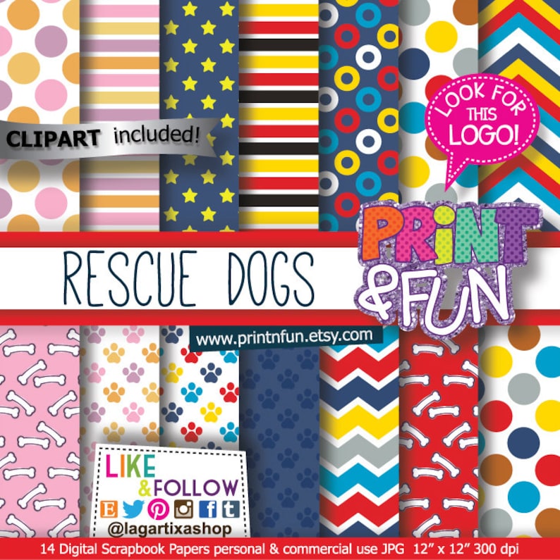 Dogs Cats Paws Patterns Pet Lover Digital Paper Patterns Scrapbooking ...