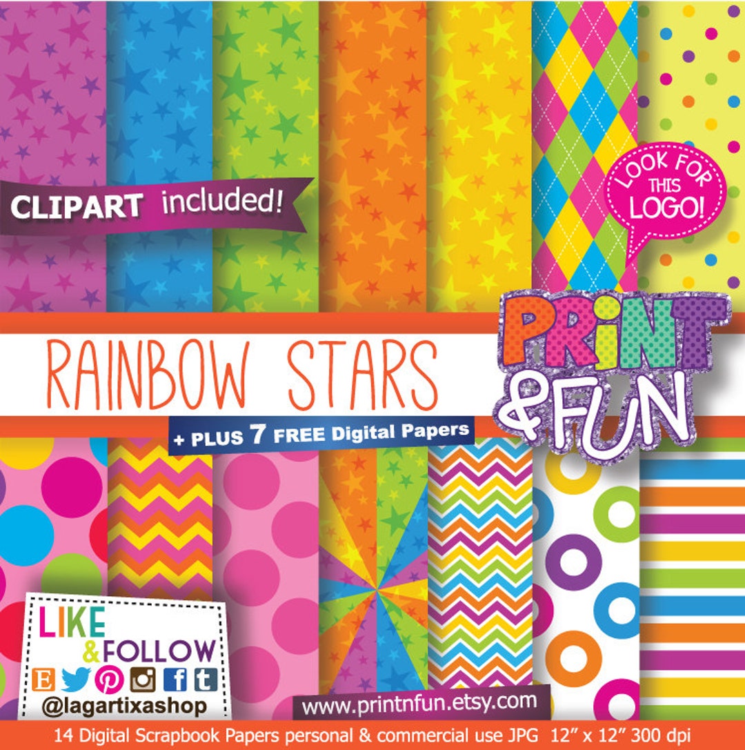 Stars Rainbow Colors Digital Paper Patterns Backgrounds Scrapbooking ...
