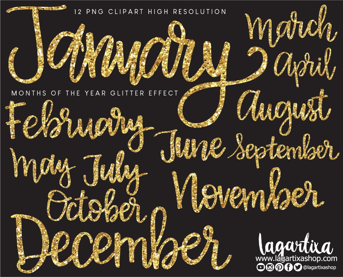 Digital Stickers PNG Months of the Year Gold Glitter - Etsy
