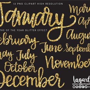 Digital Stickers PNG Months of the Year Gold Glitter - Etsy