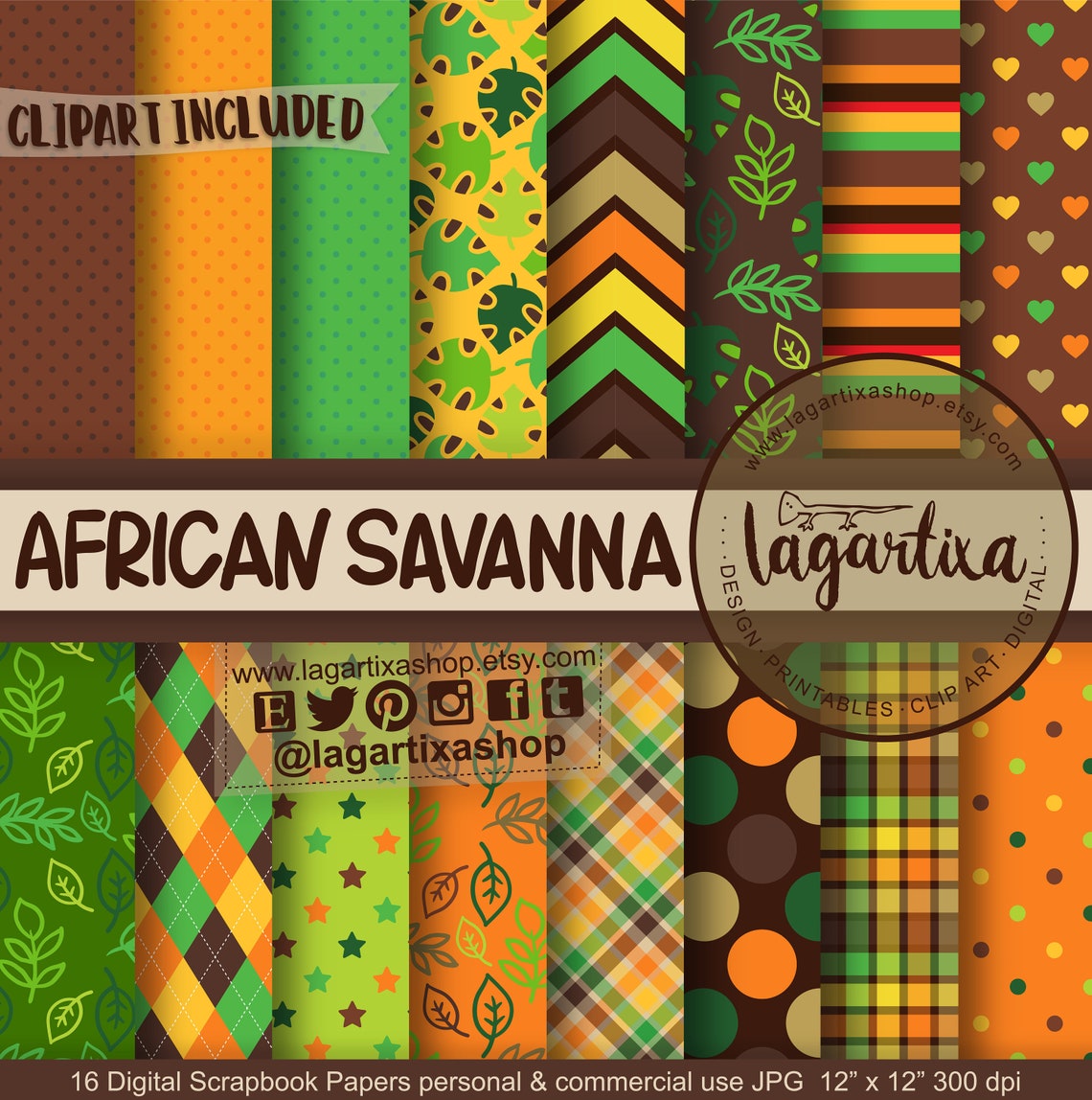 African Savannah Jungle Safari Colors, Digital Paper, Patterns Yellow ...