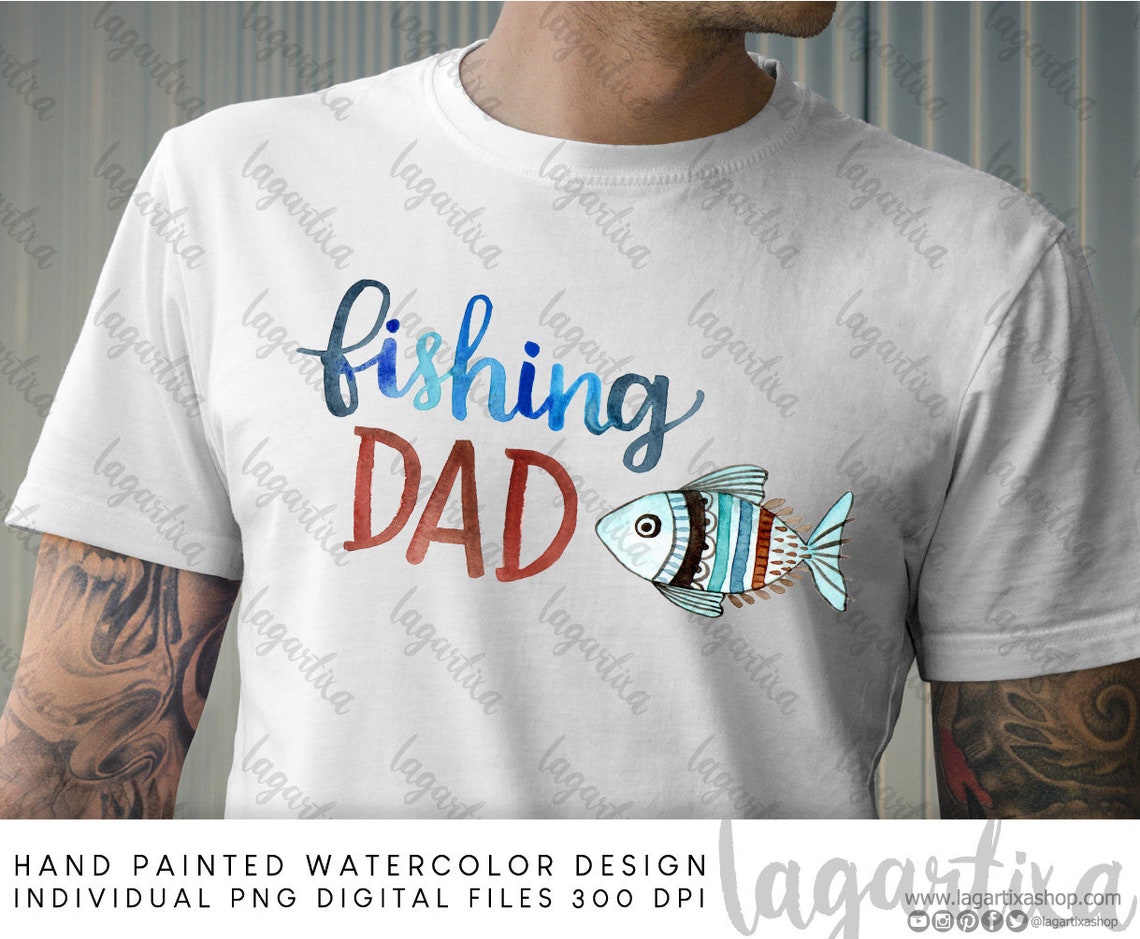 Father's Day Fish Dad Watercolor Lettering Fishes Clipart, Lake House ...