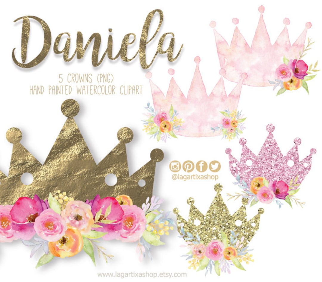 Princess Crown, Florals Watercolor Flowers, Clip Art, Png Hand Painted ...