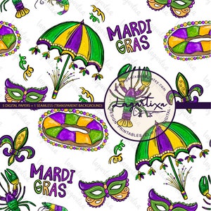 Mardi Gras Seamless GLITTER Digital Paper Carnival Purple, Parade Fat ...