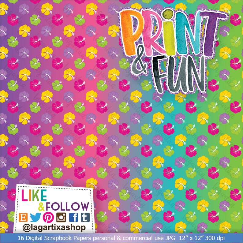 Hawaiian Summer Beach Luau Digital Paper Tropical Patterns Backgrounds ...