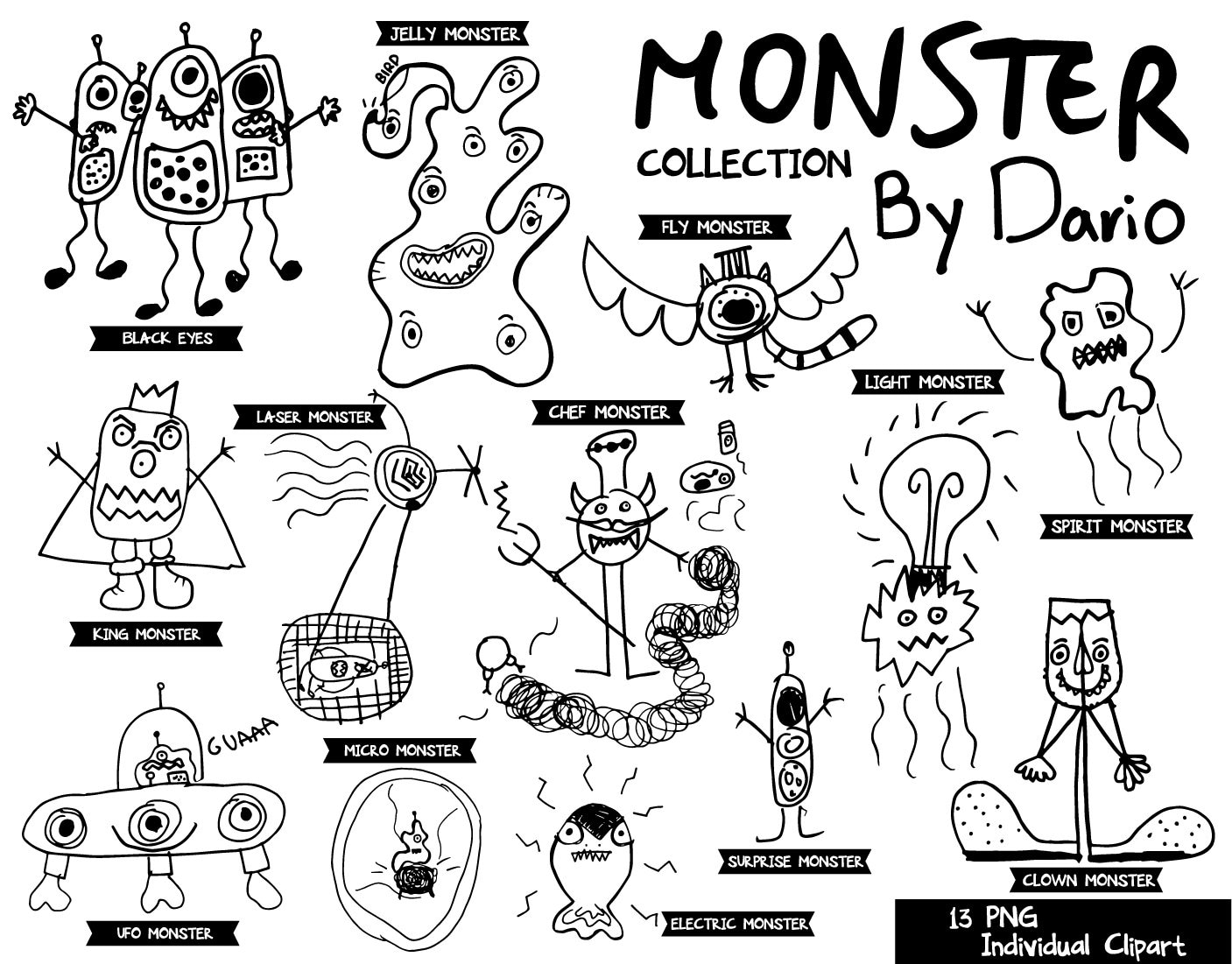 Cute Doodle Monsters Sketch