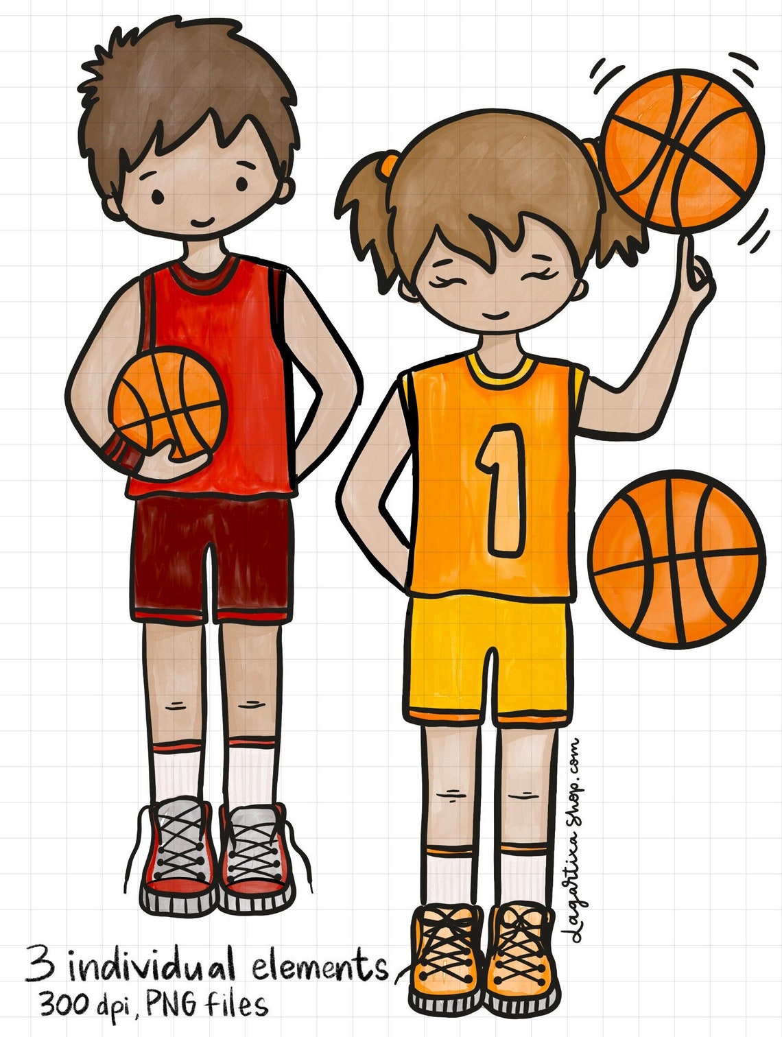Basket Ball Characters Png Hand Drawn Watercolor Kids Ball - Etsy