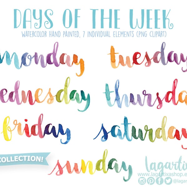 Days of the Week Watercolor - Etsy