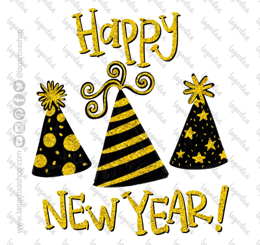 Gold Glitter Happy New Year Clipart PNG Digital Files, Sublimation ...
