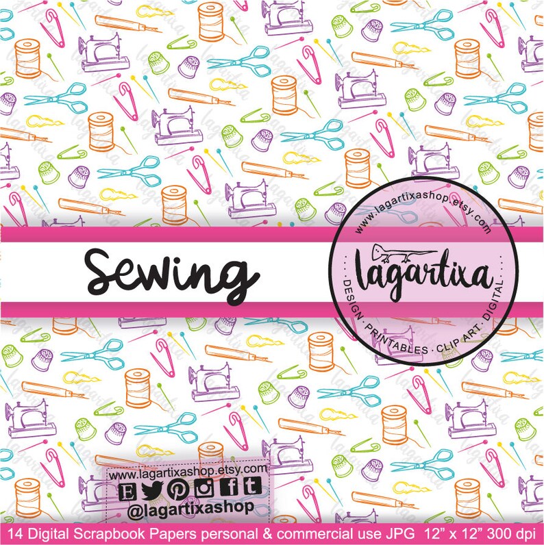 Sewing Digital Paper Fashion Designer Patterns Backgrounds Scrapbooking ...