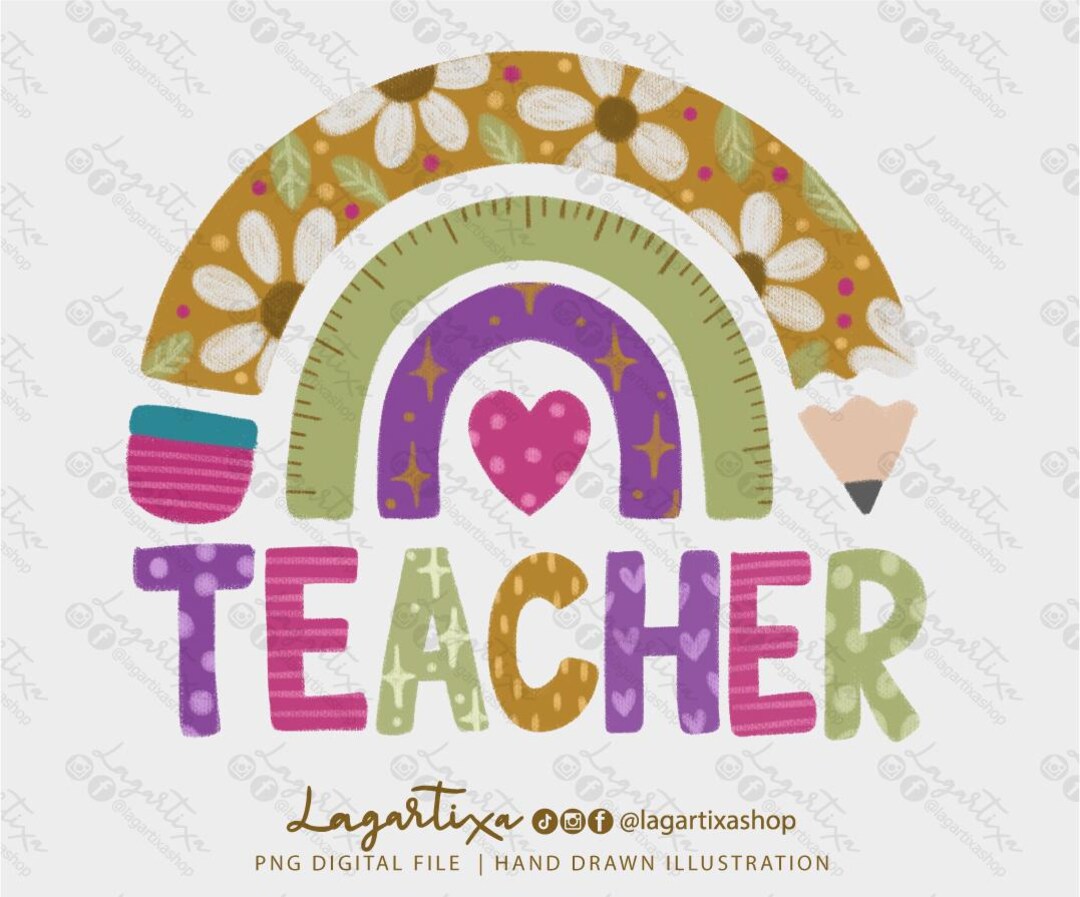 Teacher Rainbow Design, Gift for Teachers, Rainbow With Pencil, Ruler ...