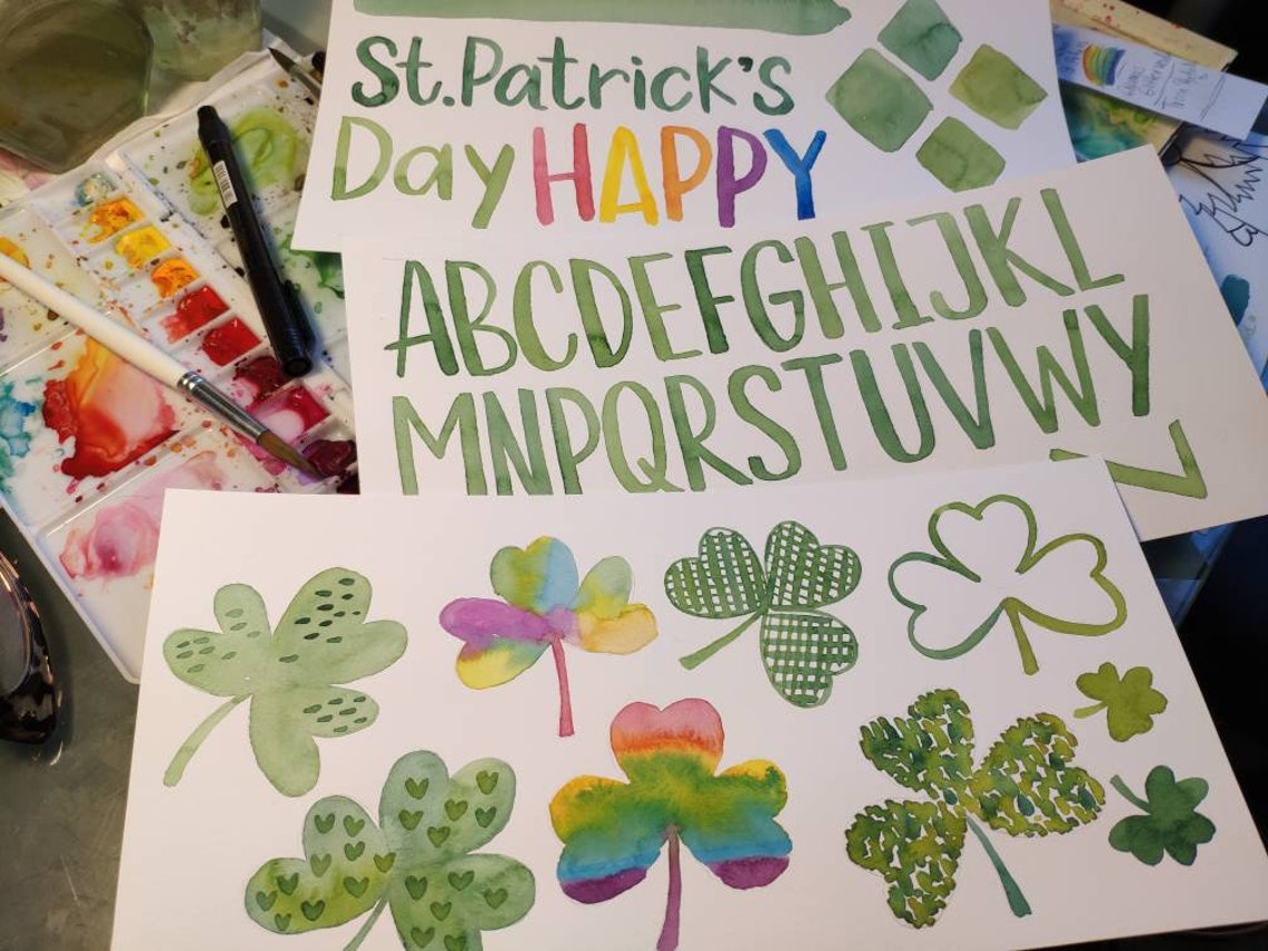 Patrick's Day Alphabet Green Watercolor Lettering Clipart | Etsy