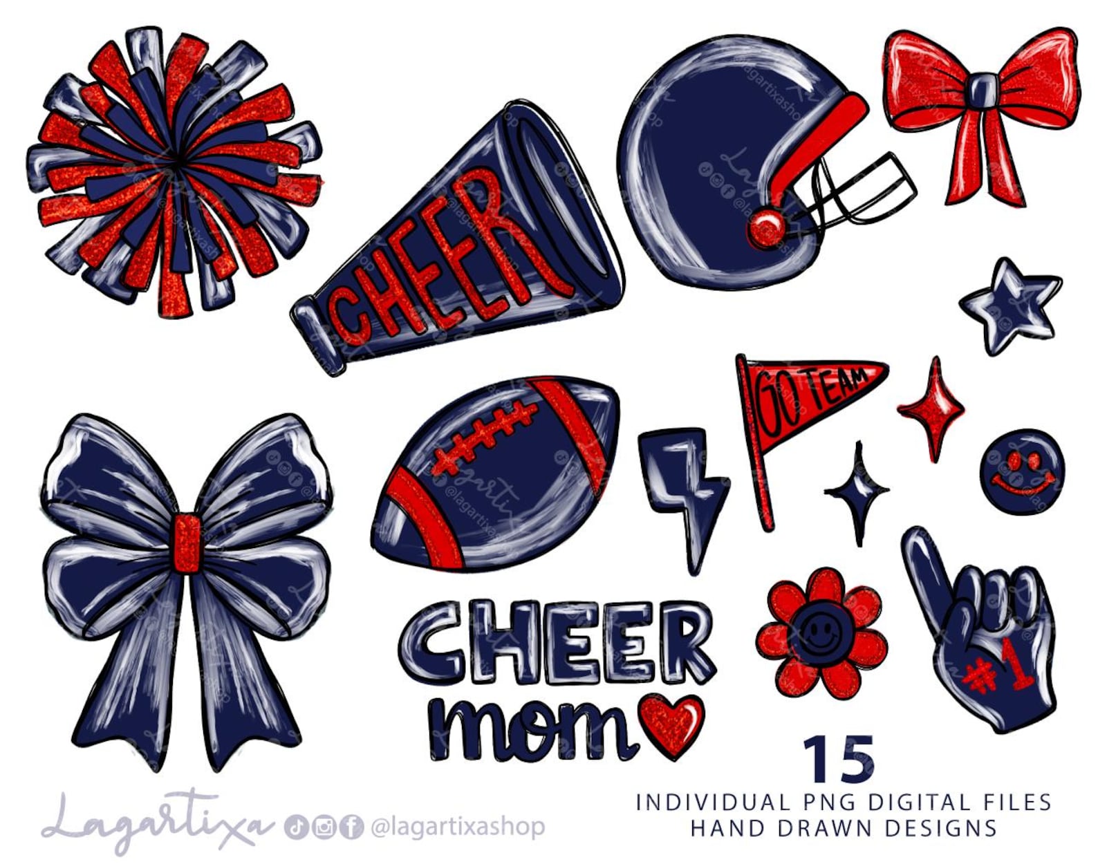 Cheer Mom Red Blue | Coquette Bow Megaphone, Pom Pom, Helmet, American ...