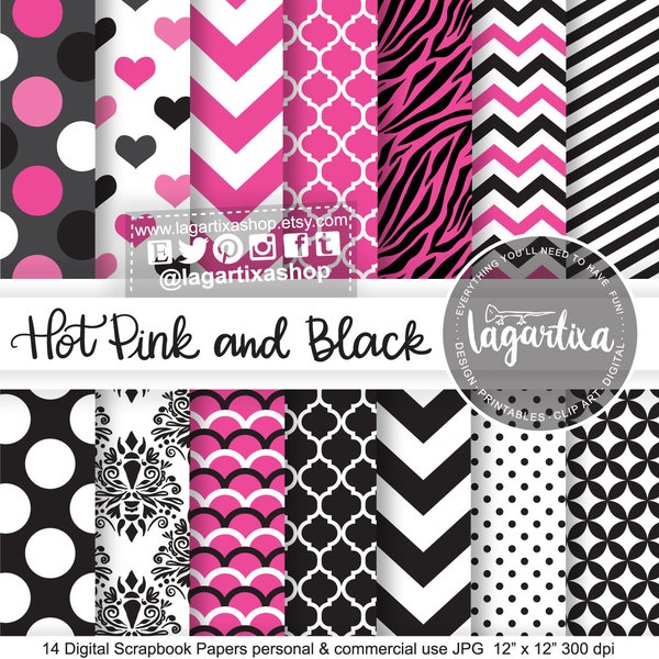 Hot Pink Black White - Etsy