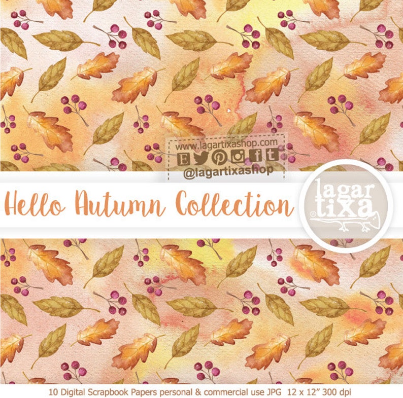 Autumn Fall Watercolor Leaves Hand painted Digital papers | Etsy