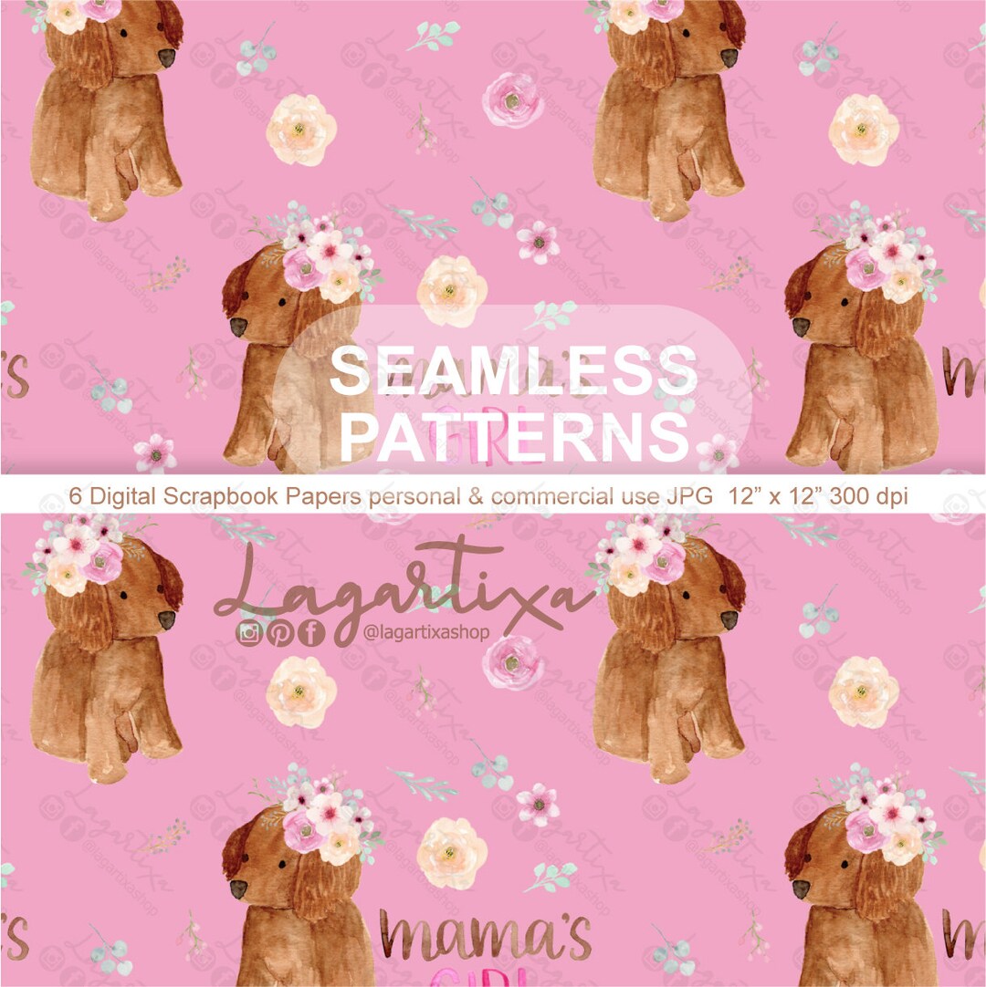 Seamless Dog Apparel, DOG Mom Mama's Girl Cute Digital Patterns Golden ...