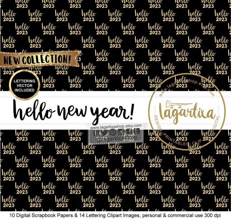 New Year's Eve 2023 2024 Gold Black Digital Paper - Etsy