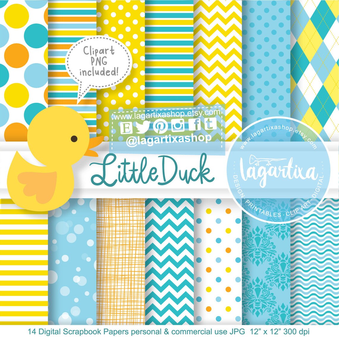 Baby Little Duck Digital Paper Clipart PNG Cute Patterns | Etsy