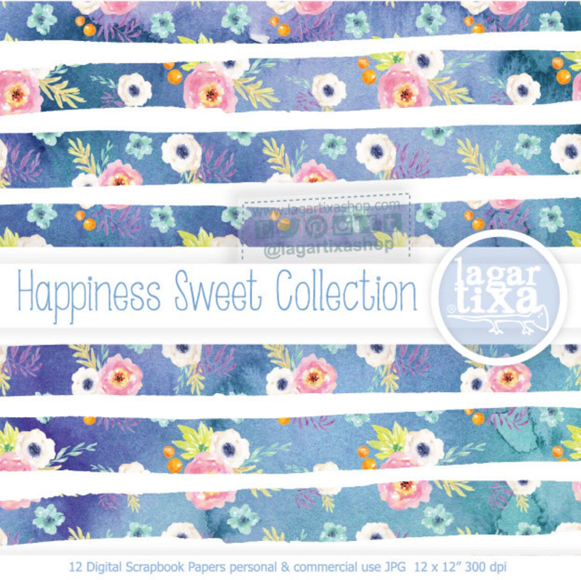 Purple Flowers Digital Papers Patterns Pastel Watercolor - Etsy