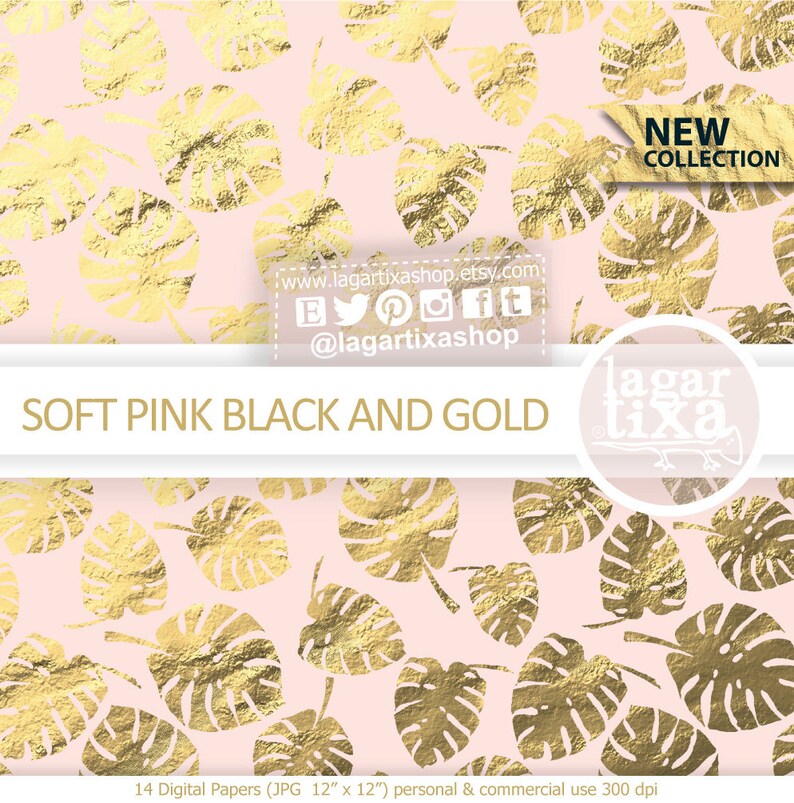Digital Patterns Beach Tropical Pale Soft Pink Gold Foil - Etsy