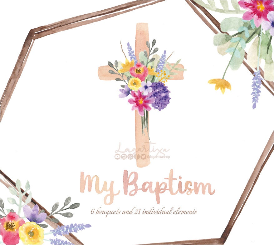 Baptism Crosses Floral Watercolor Clipart Wood Frame PNG - Etsy