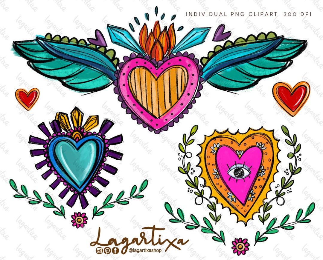 Milagritos Mexican Sacred Hearts Crosses Sublimation Images Digital ...