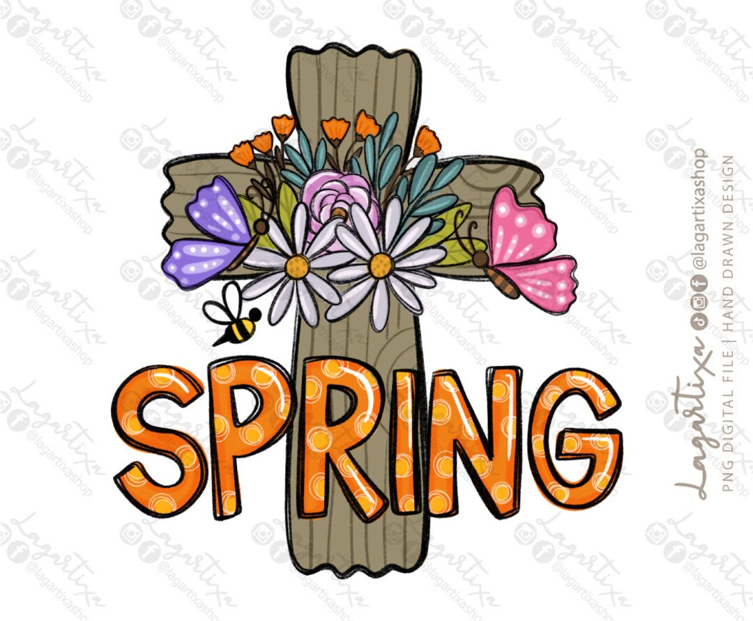 Spring Floral Cross Butterflies Bees PNG Wood Cross, Clipart, Hand ...