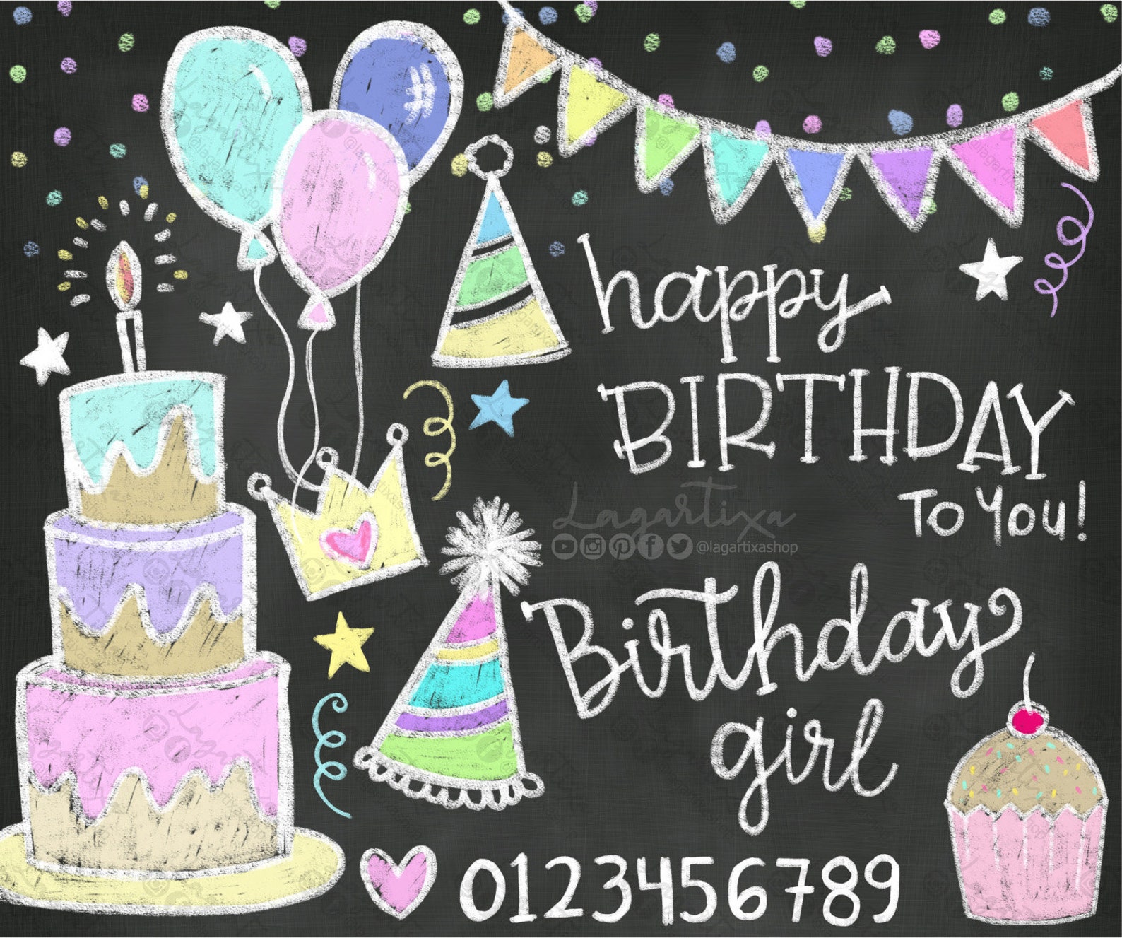 Birthday Chalk Effect PNG Clipart Chalk Overlays Birthday Party Cake ...