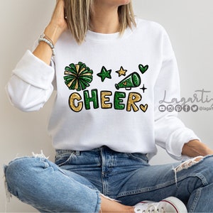 Cheer Gold Green / Megaphone, Pom Pom / Sublimation Design Digital File ...