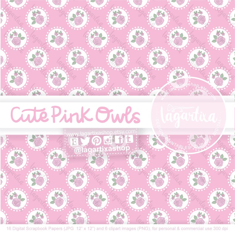 Pink Owls Clipart Patterns Digital Paper and Cute Baby Shower - Etsy