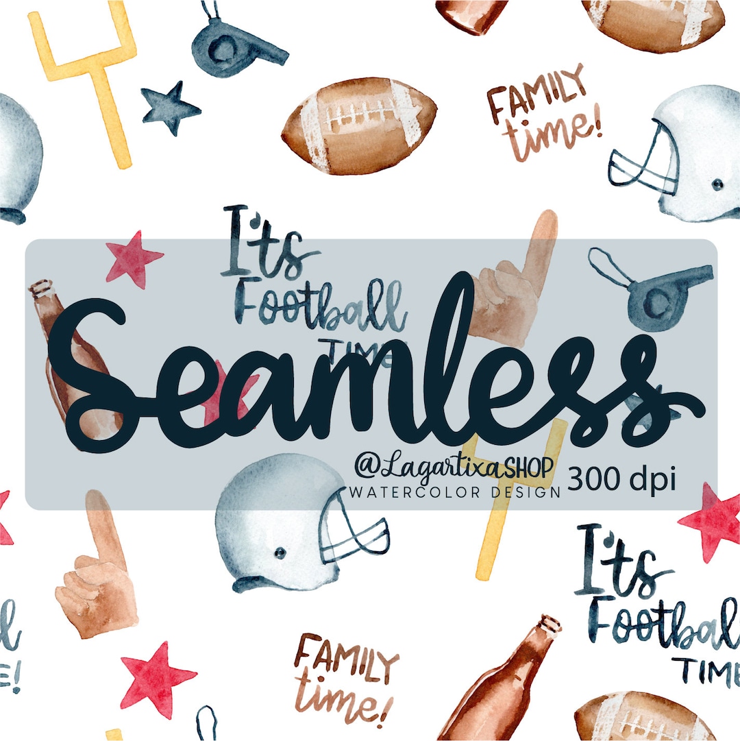 Football Time Seamless Digital Pattern, Watercolor JPG Instant Download ...