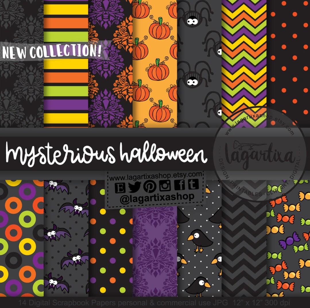 Halloween Digital Paper, Patterns, Candies, Pumpkin, Trick or Treat ...