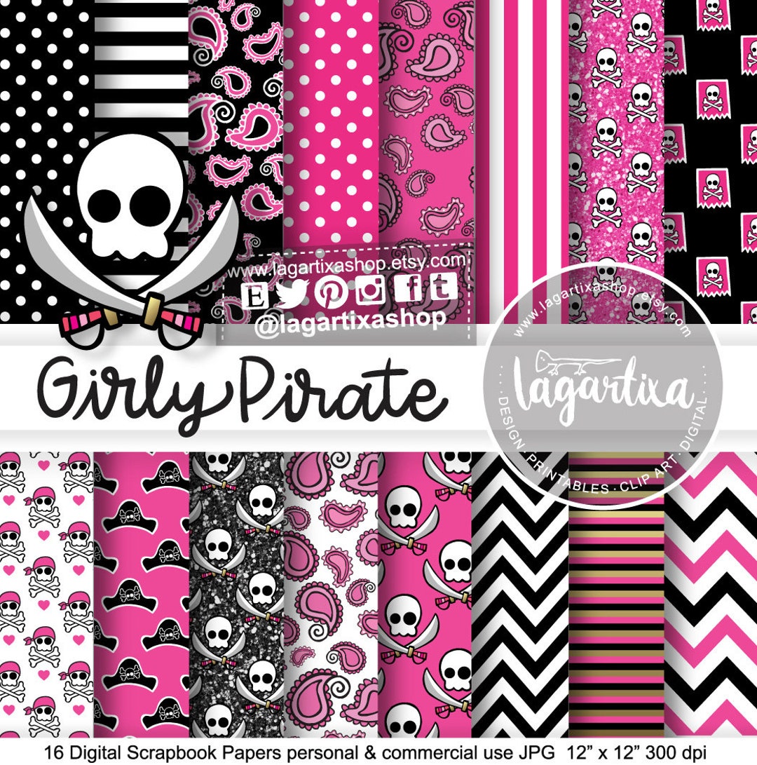 Pirates Patterns Skull Girly Girls Sword Bandana Hot Pink Fuchsia ...