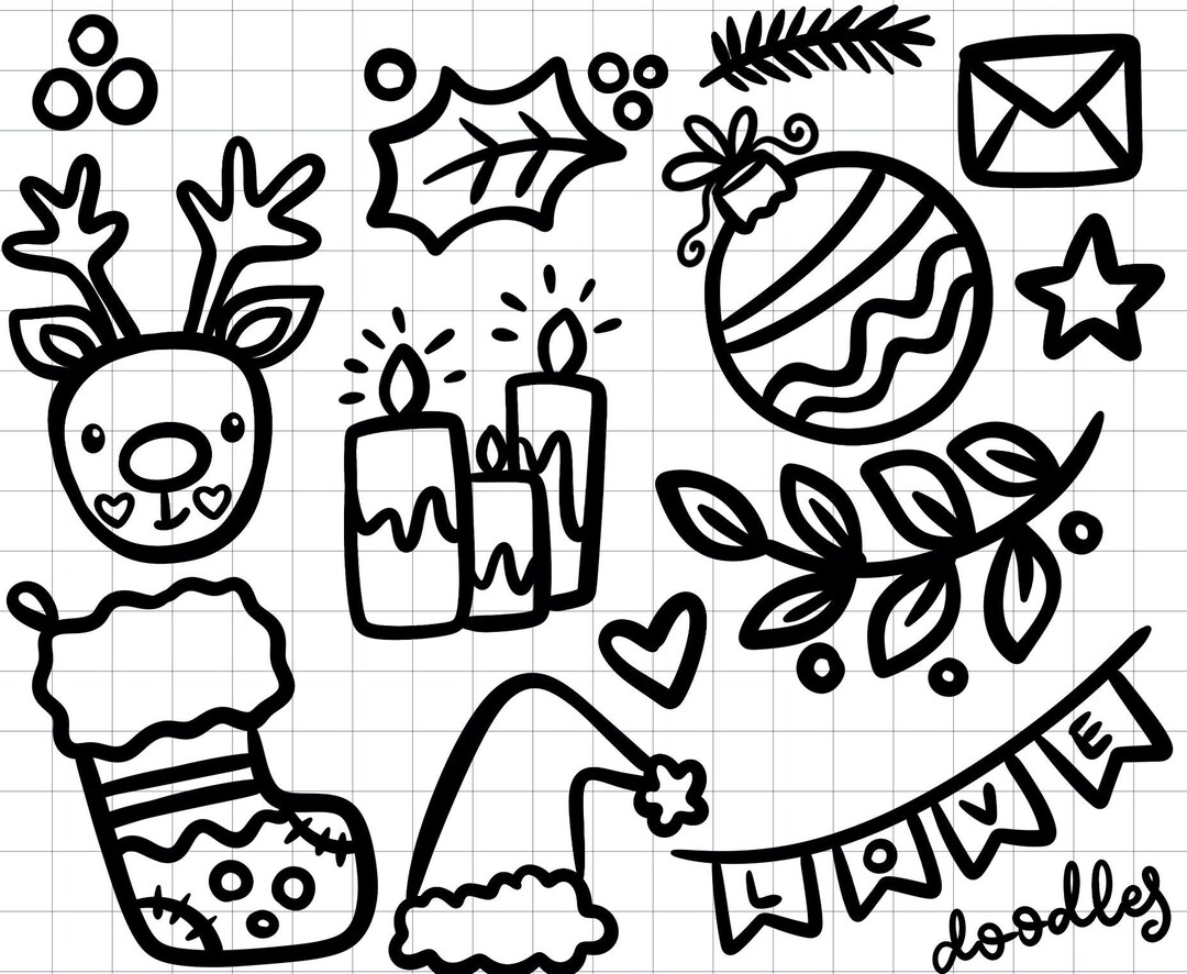 Christmas Doodles Hand Drawn Design CUT Files Digital Files Reindeer ...