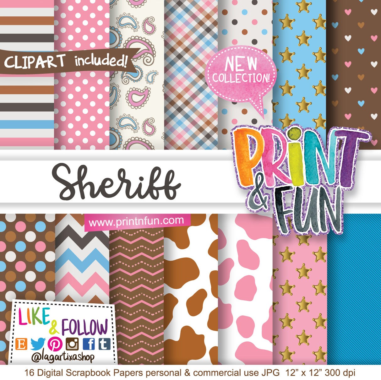 Cowgirl Country Cow animal print Digital Paper Patterns | Etsy